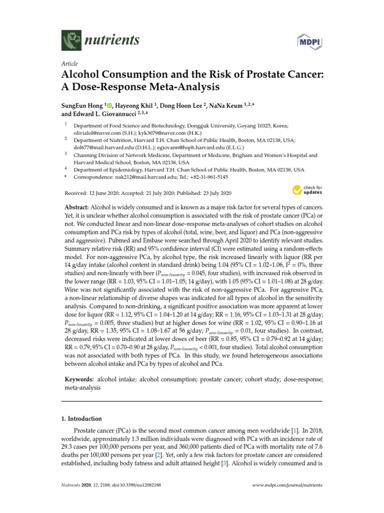 Alcohol Consumption and The Risk of Prostate Cancer A Dose-Response ...