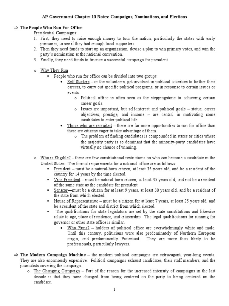 AP Gov Chapter 10 Notes | PDF | Campaign Finance In The United States ...
