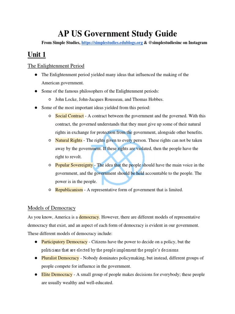 AP US Government Study Guide: Unit 1 | PDF | First Amendment To The ...