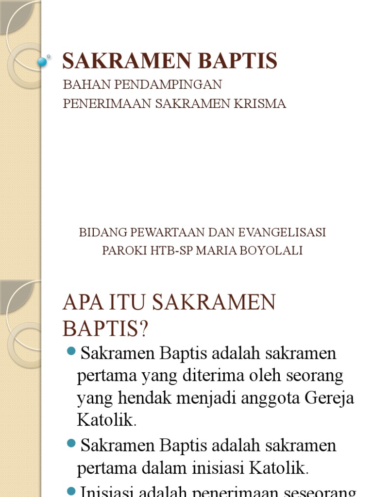 Sakramen Baptis - Materi Krisma | PDF