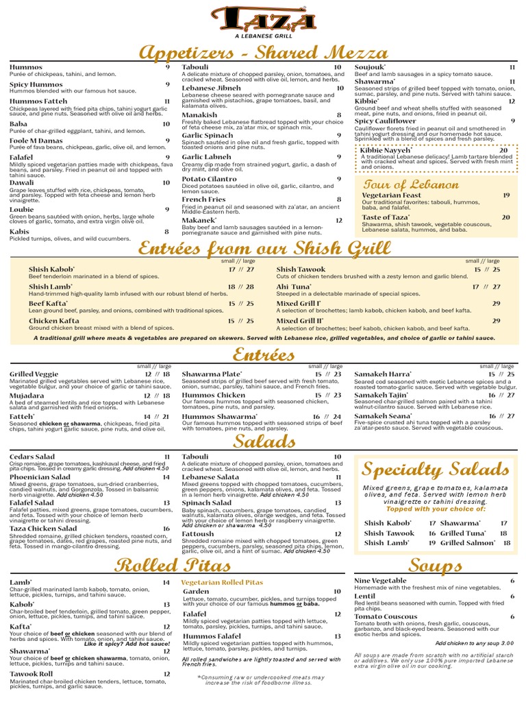 Appetizers - Shared Mezza: Specialty Salads | PDF | Kebab | Pickling