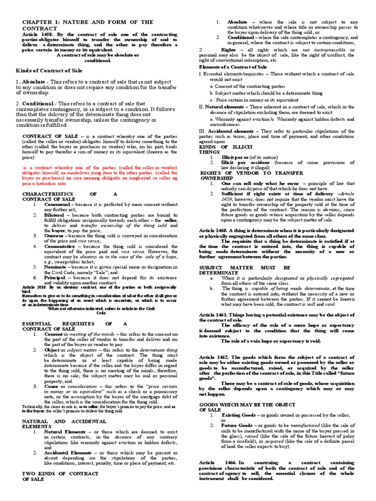 Article 1458 To 1502 | PDF | Possession (Law) | Sales