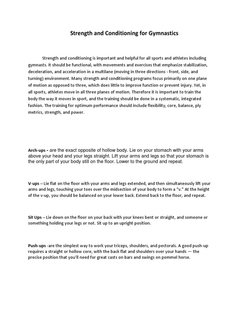 Gymnastics Strength & Conditioning Guide | PDF | Gymnastics | Physical ...