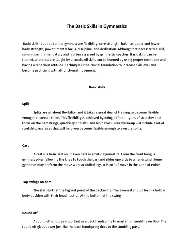 The Basic Skills in Gymnastics | PDF