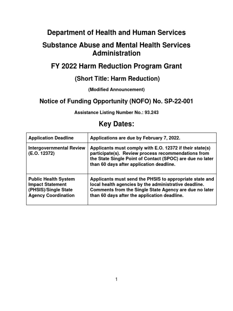 HHS FY 2022 Harm Reduction Program Grant | PDF | Sexually Transmitted ...