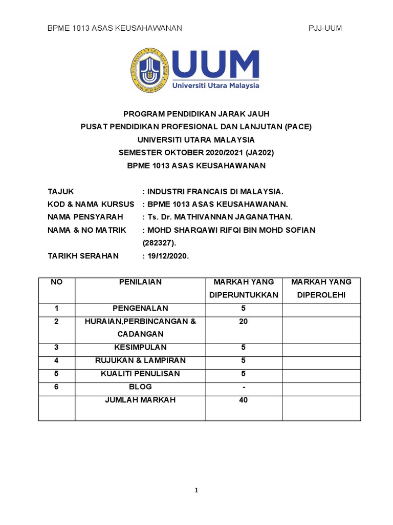 Tugasan Individu Bpme (Asas Keusahawanan) | PDF