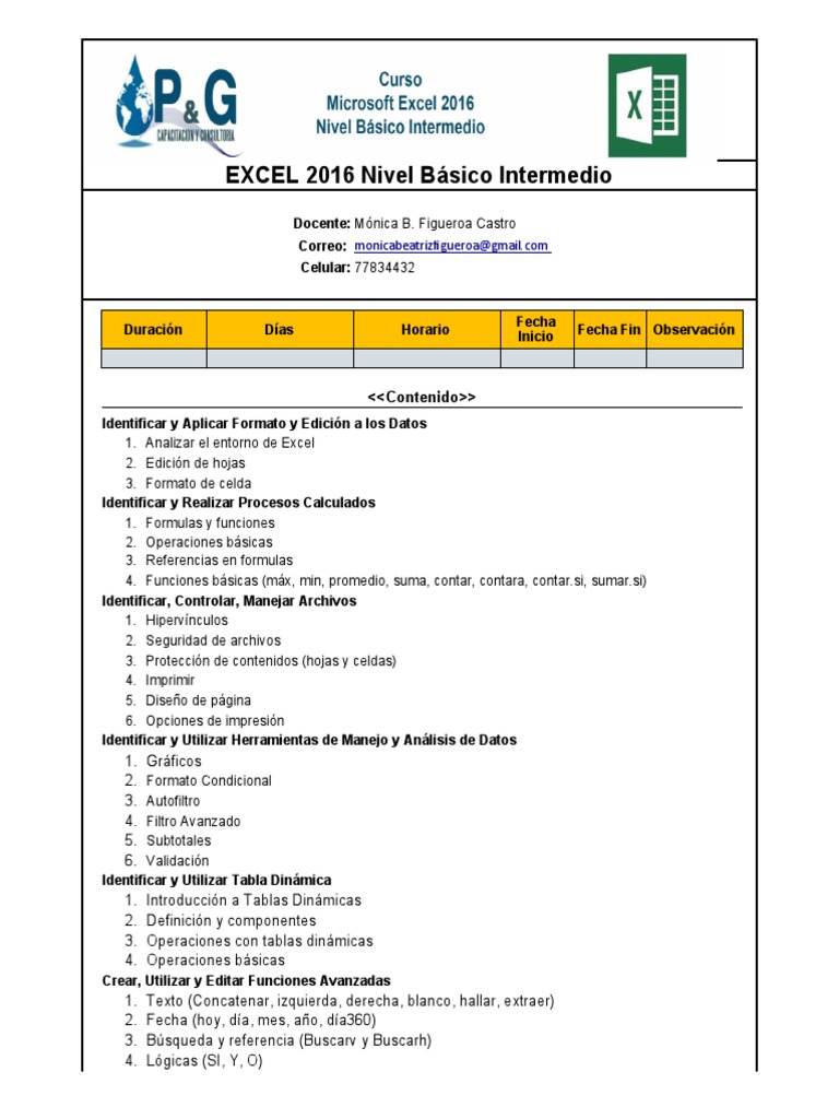 Excel 2016: Curso Básico-Intermedio | PDF | Microsoft Excel | Tarjeta de débito