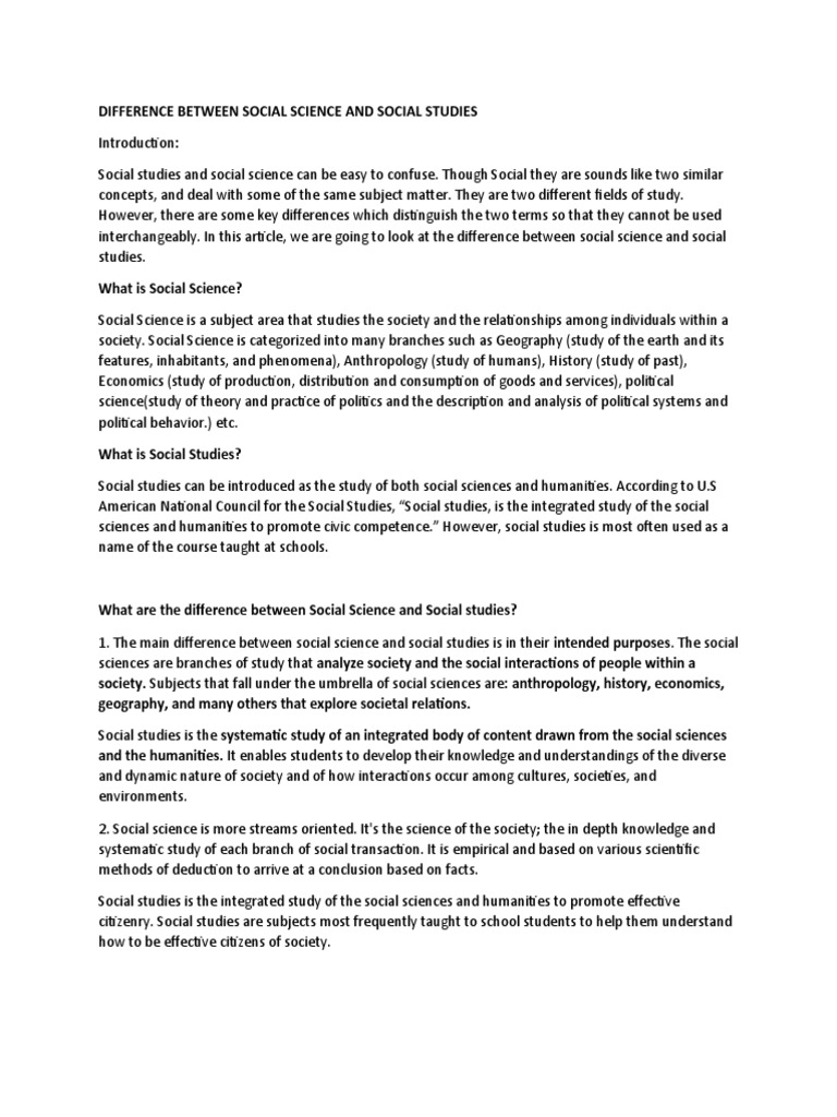 Social Science vs. Social Studies Explained | PDF | Social Sciences ...