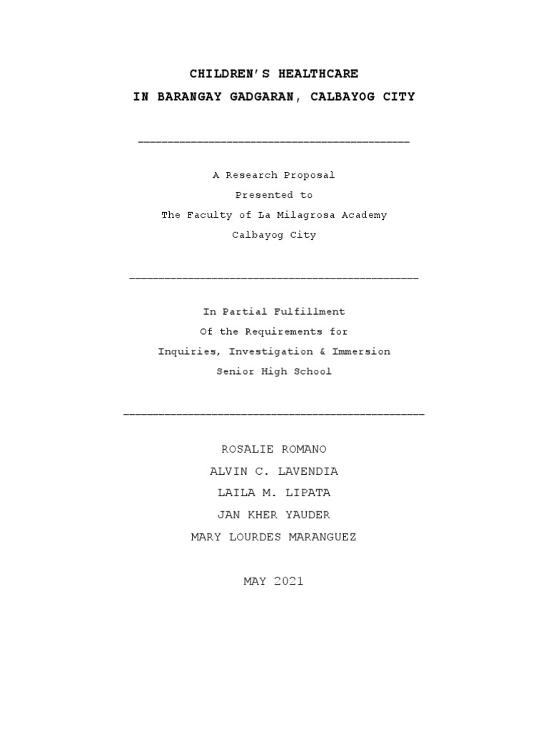 Children'S Healthcare in Barangay Gadgaran, Calbayog City | PDF ...