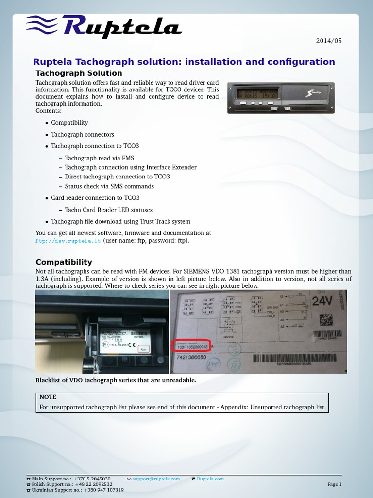 Ruptela Tachograph Solution: Installation and Configuration | PDF | Nissan | Renault
