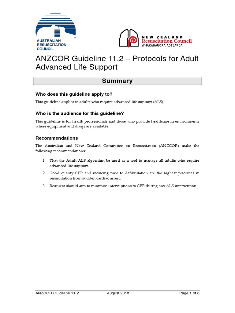 ANZCOR Guideline 11.2 - Protocols For Adult Advanced Life Support ...