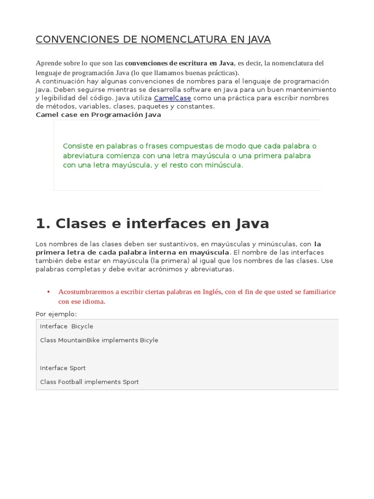 Convenciones de Nomenclatura en Java | PDF | Java (lenguaje de programación) | Caso de carta