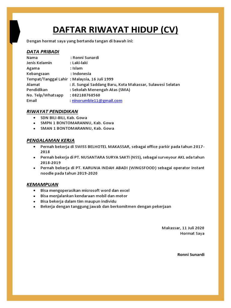 Daftar Riwayat Hidup (CV) : Data Pribadi | PDF