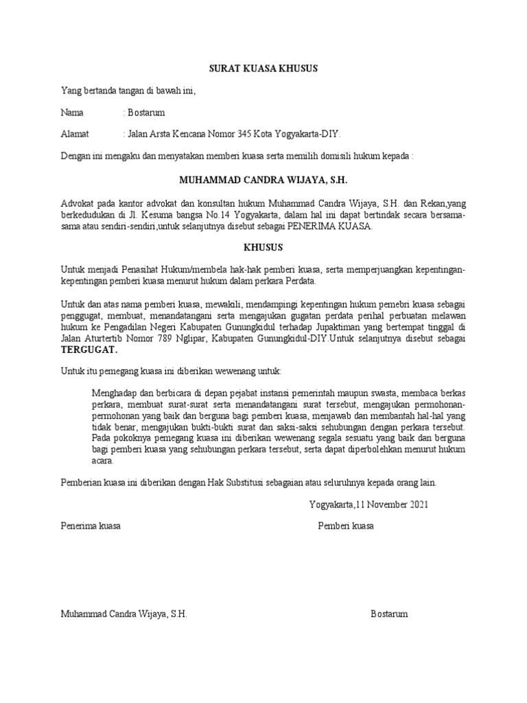 Form Surat Kuasa Perdata Khusus Dan Gugatan | PDF