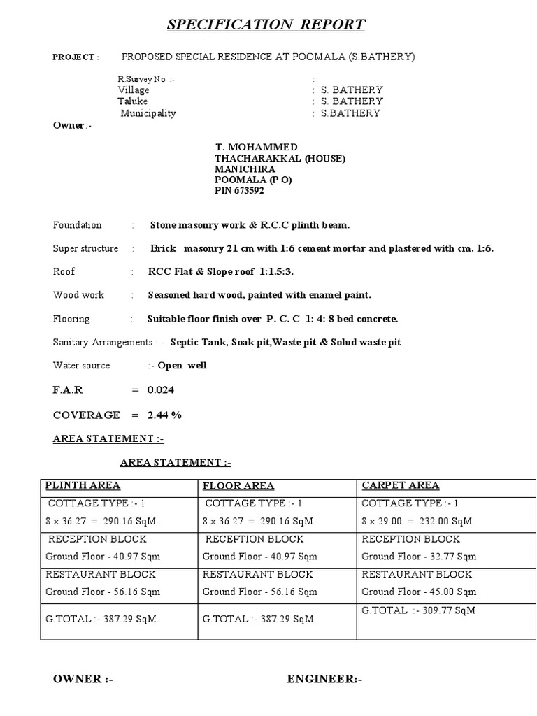 Specification Report: Owner:-T. Mohammed | PDF