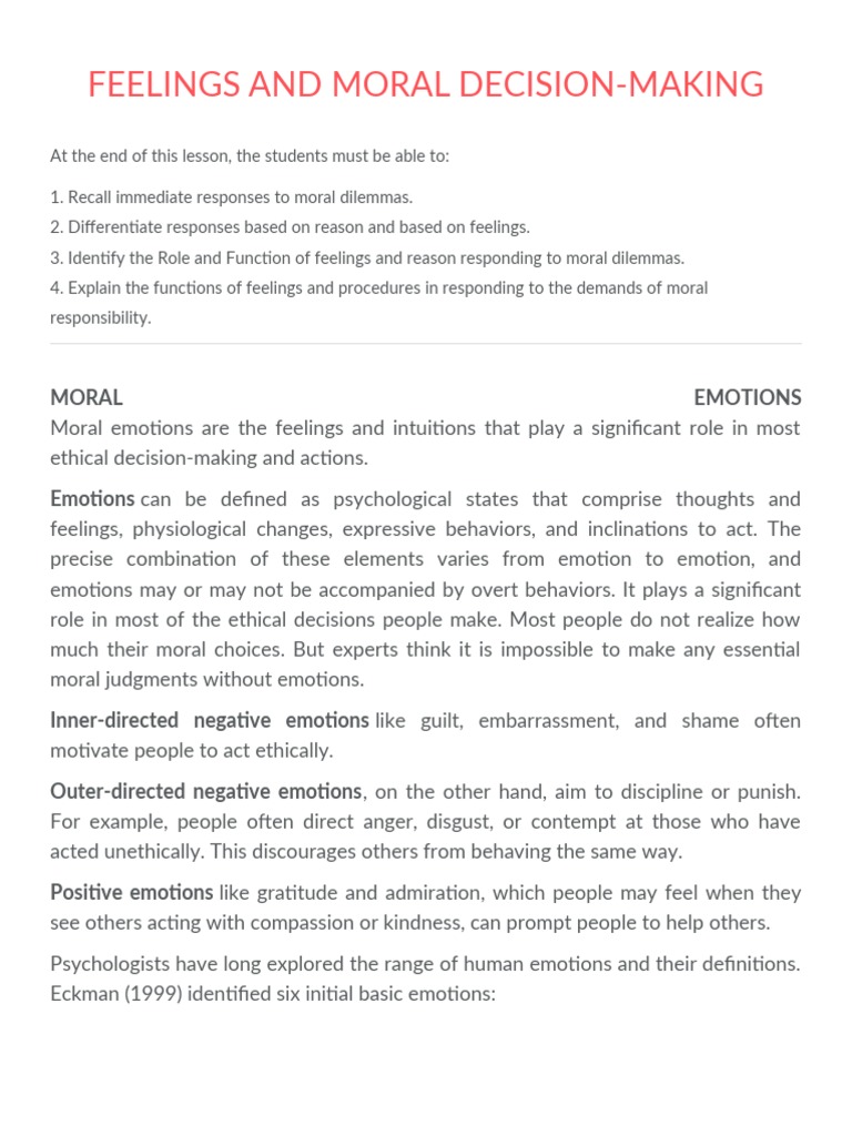 Emotions in Moral Decision-Making | PDF | Emotions | Reason