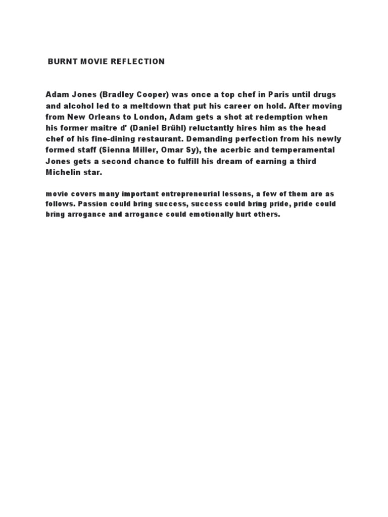 Burnt Movie Reflection | PDF