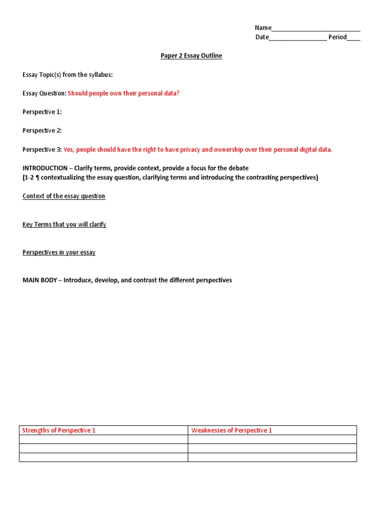 AICE Global Perspectives - Paper 2 Essay - Detailed Essay Outline | PDF