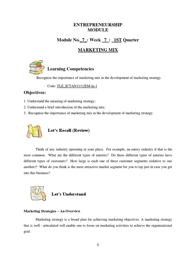Marketing Mix in Entrepreneurship Module | PDF | Marketing | Marketing ...