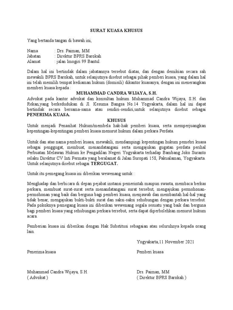 Surat Kuasa Dan Gugatan PERDATA | PDF