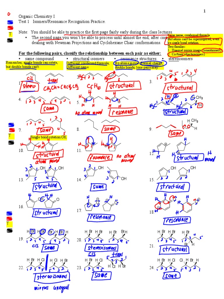 Test 1 Isomers Answers | PDF | Isomer | Inorganic Chemistry