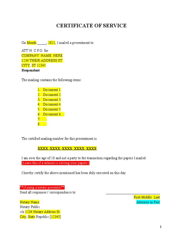 Certificate of Service: Respondent | PDF