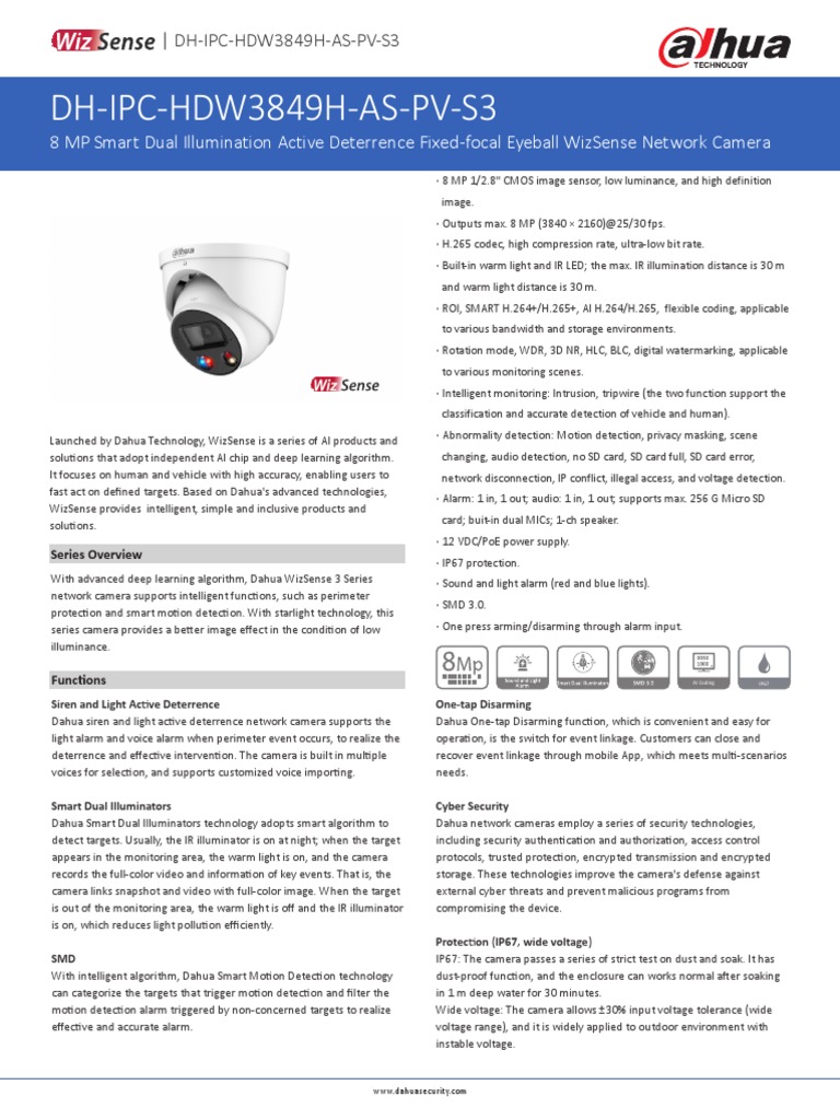 Dh-Ipc-Hdw3849H-As-Pv-S3: 8 MP Smart Dual Illumination Active ...