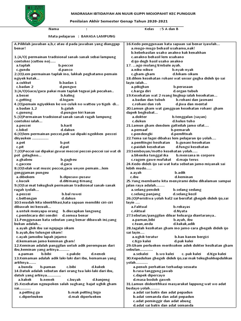 Bahasa Lampung Kelas 5 | PDF