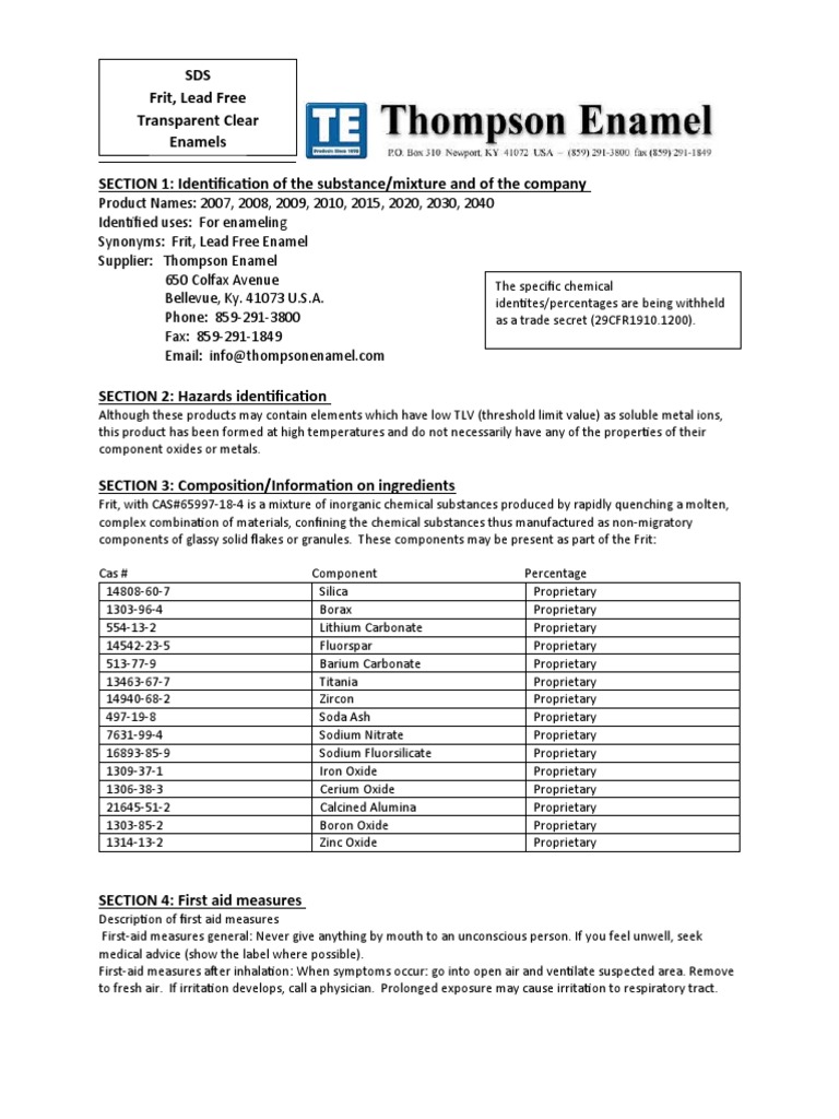 Thompson Enamel SDS For Transparent Clear Enamels | PDF | Occupational ...