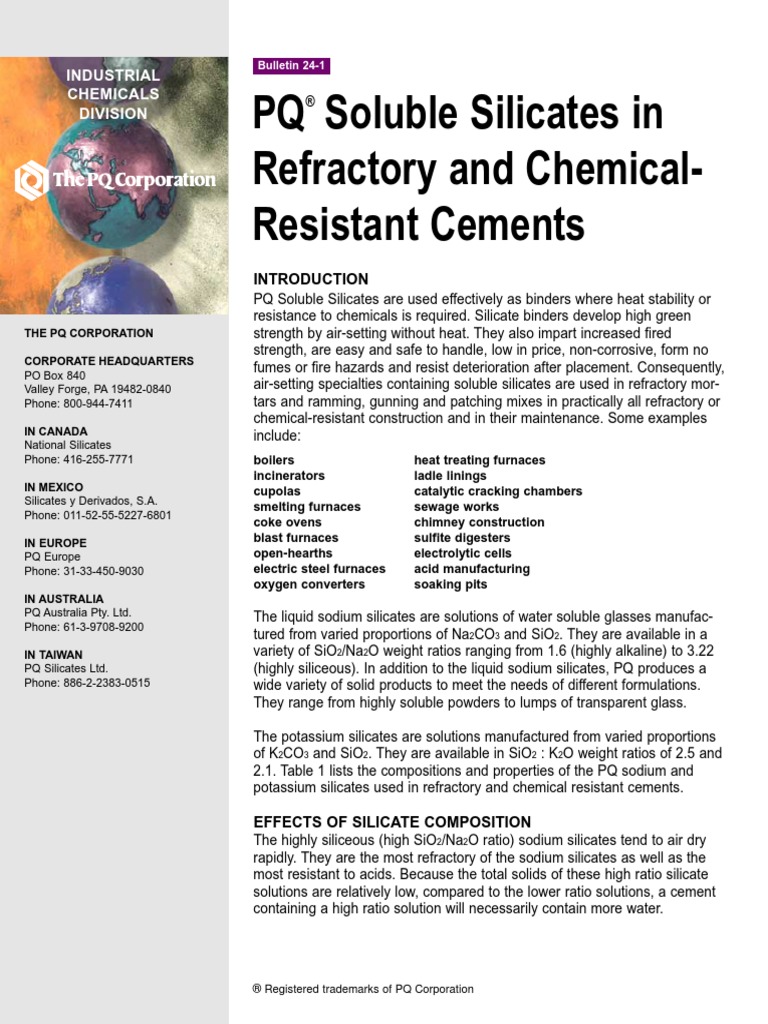 Soluble Silicates in Refractory Mixtures | PDF | Refractory | Silicon ...