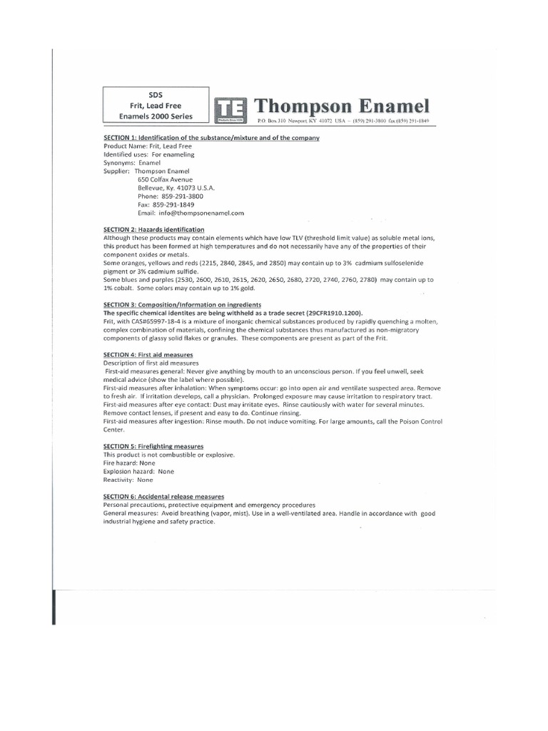 Thompson Enamel SDS For 2000 Series Enamels | PDF