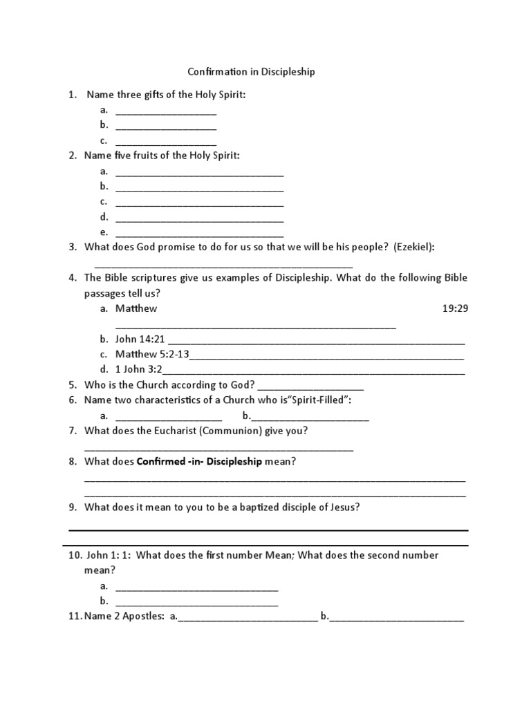 Confirmation in Discipleship Quiz | PDF