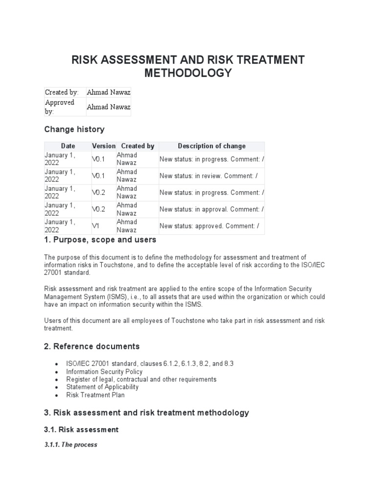 Risk Assessment and Risk Treatment Methodology | PDF | Risk ...