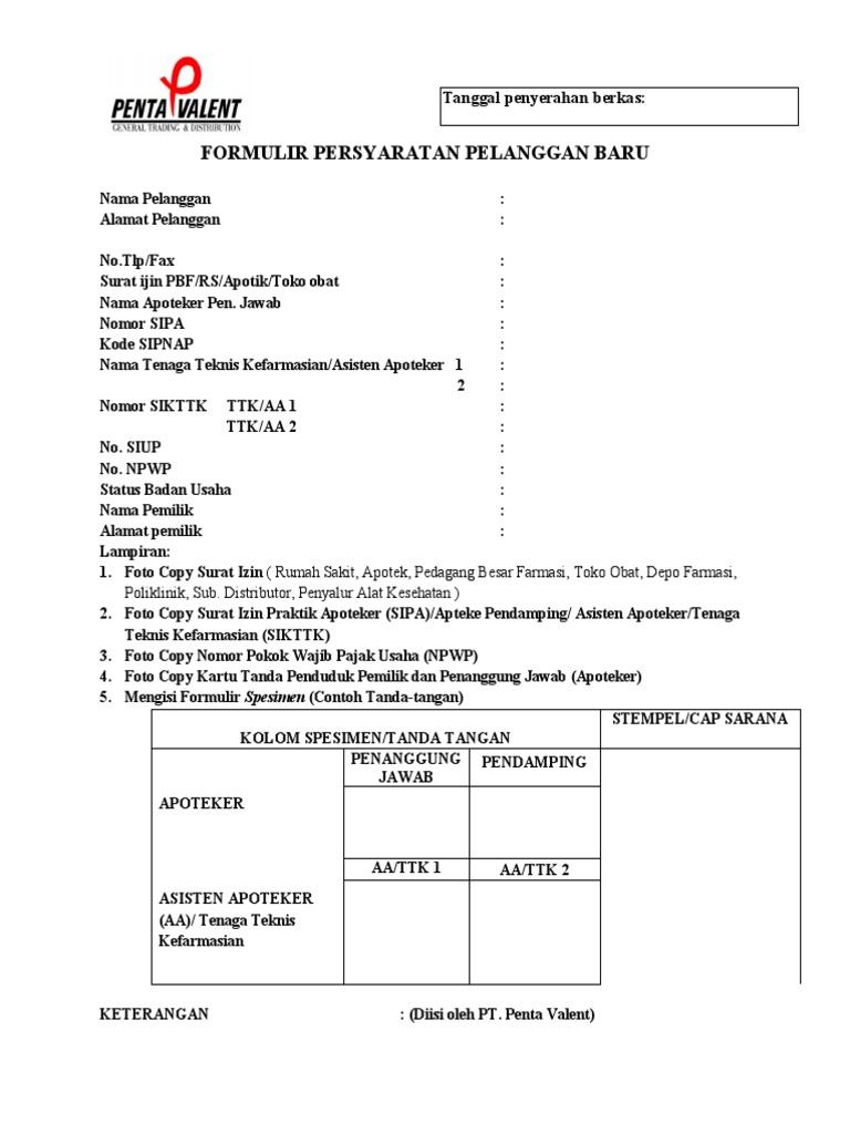 Formulir Persyaratan Pelanggan Baru | PDF