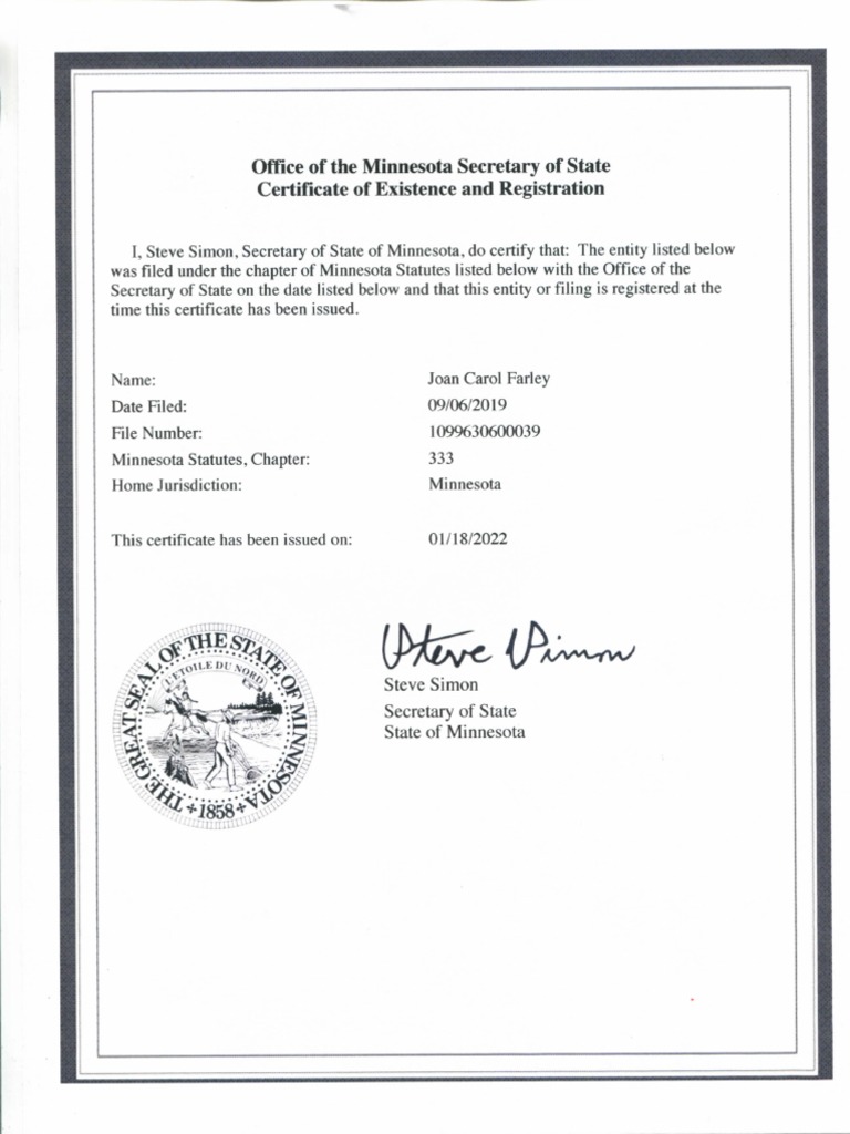 Certificate of Existence and Registration of Assume Name | PDF