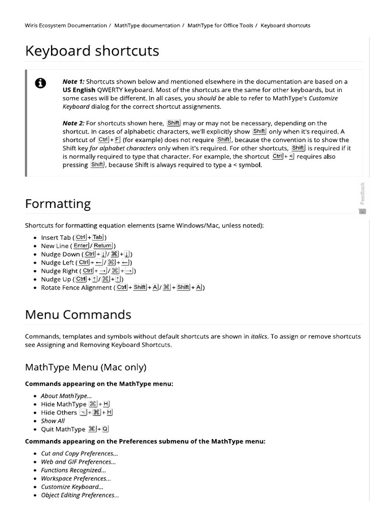 Math Type Short Cuts | PDF
