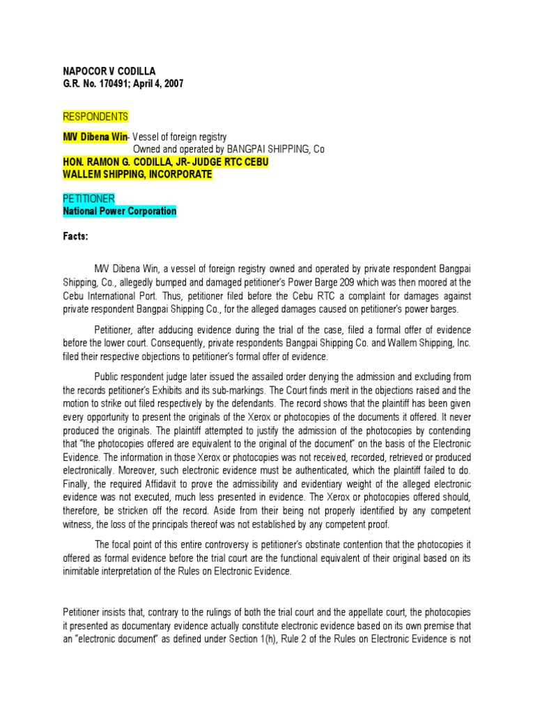 Napocor V Codilla | PDF | Complaint | Photocopier