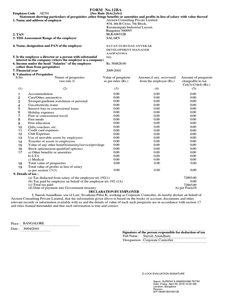Form No.12Ba: Savan Gurudas Anvekar Development Manager AAOPA9108A NO | PDF | Employee Benefits ...
