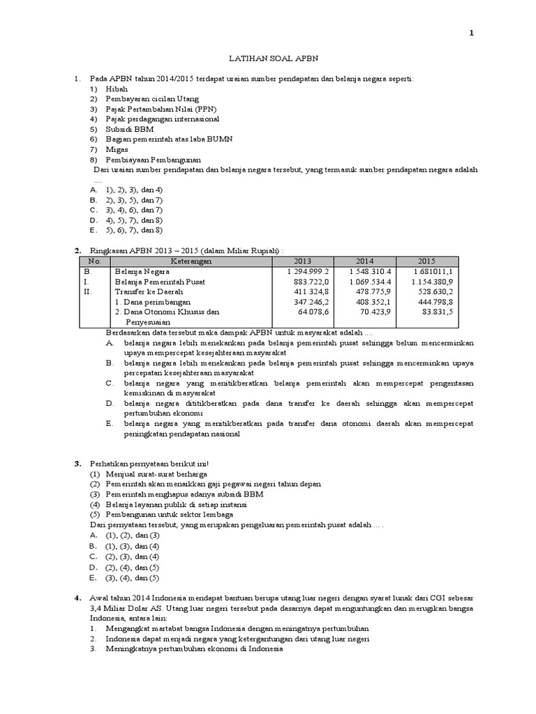 Latihan Soal Apbn. 2021docx | PDF | Bisnis | Pengelolaan Keuangan & Uang