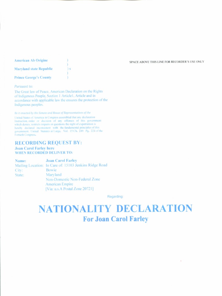 Nationality Declaration For Joan Carol Farley | PDF | United States Law ...