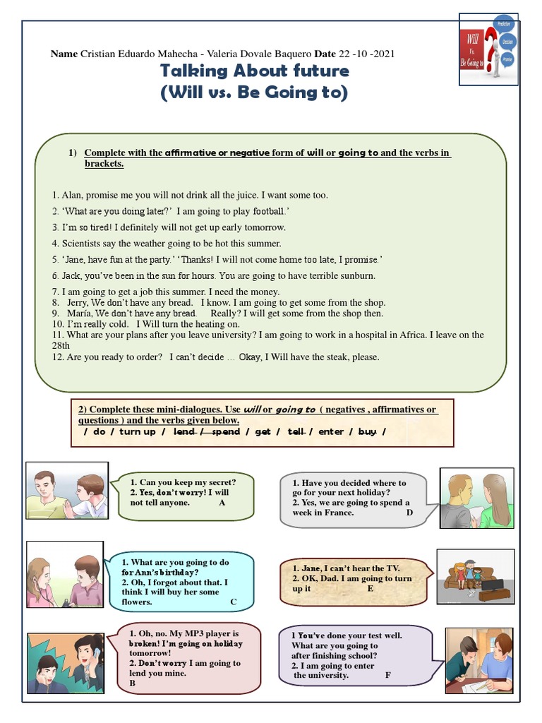 Will Vs Going To - Worksheet | PDF