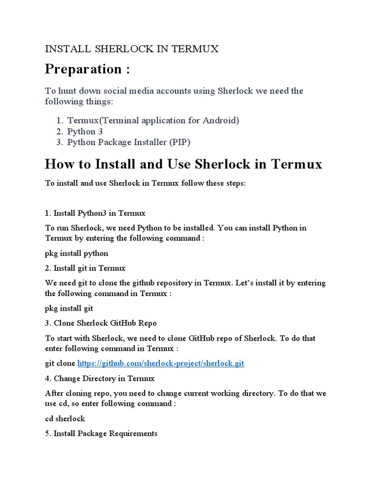Install Sherlock in Termux | PDF