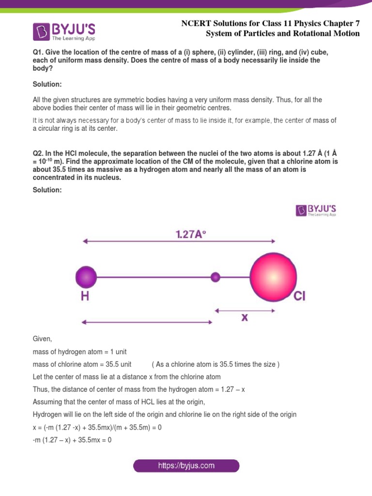 NCERT Solutions For Class 11 Physics Chapter 7 System of Particles and ...