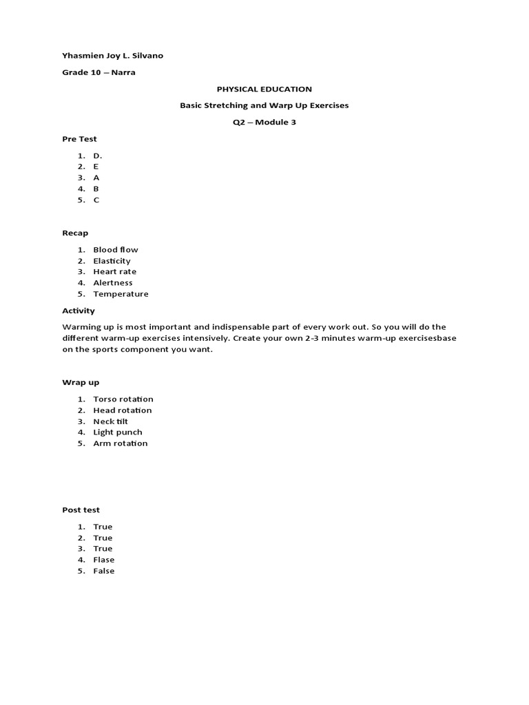 PE Q2 Module 3 Answers | PDF