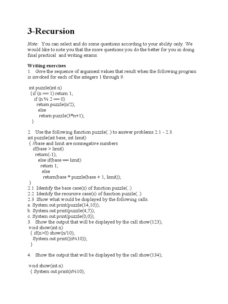 3 Recursion Pdf Integer Computer Science Subroutine 9481