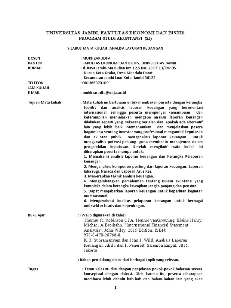 RPS Analisis Laporan Keuangan, Genap | PDF | Karier & Perkembangan | Bisnis