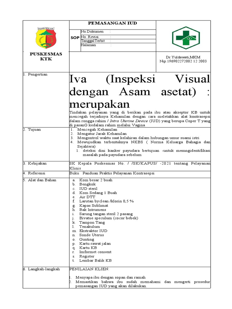 Sop Pemasangan Iud | PDF