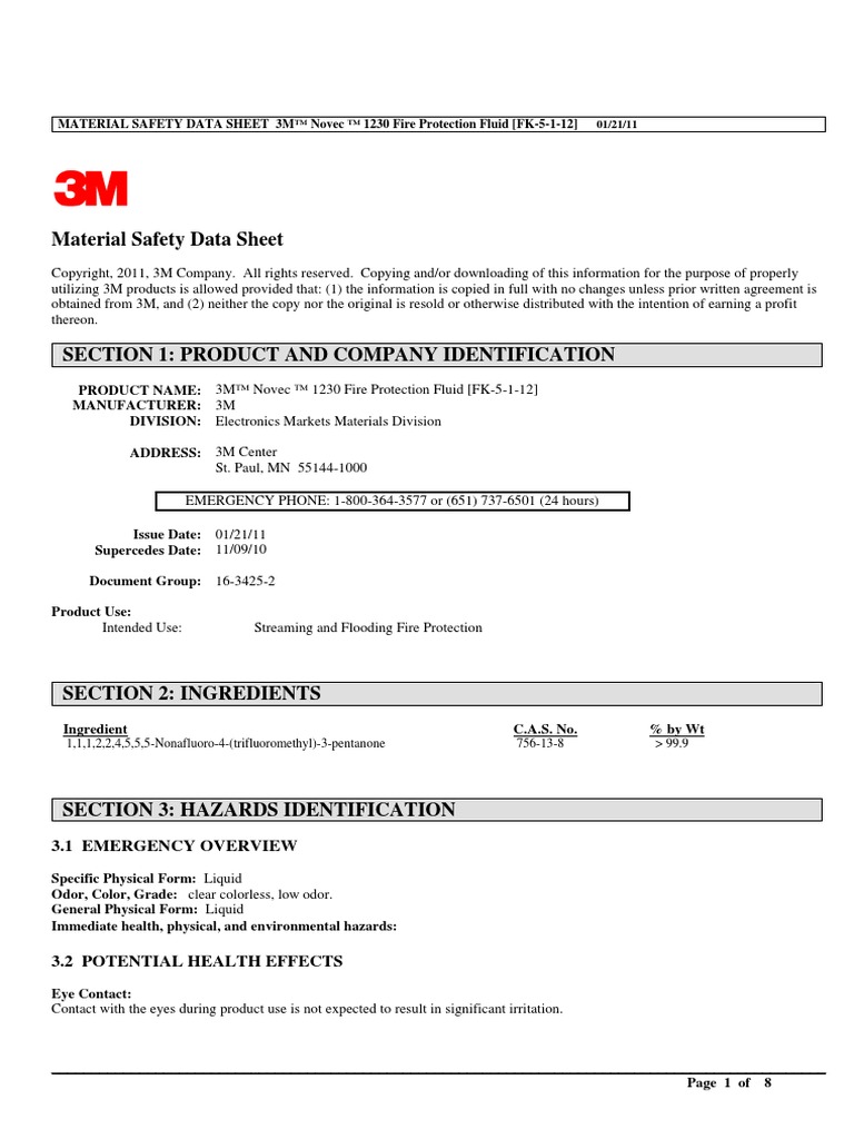 Novec 1230 | PDF | Occupational Hygiene | Firefighting