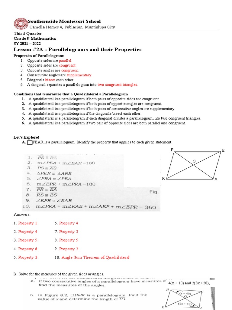 Grade 9 Math: Parallelograms Explained | PDF | Rectangle | Triangle
