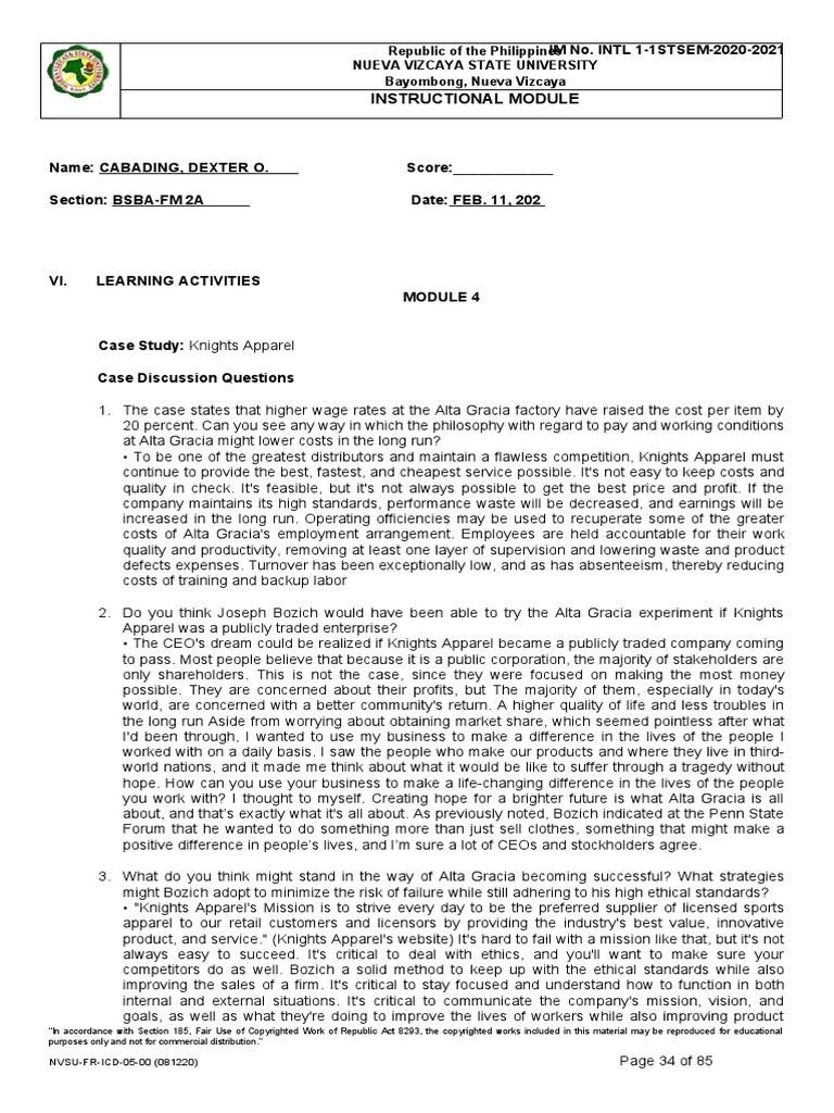Instructional Module: IM No. INTL 1-1STSEM-2020-2021 | PDF | Business ...